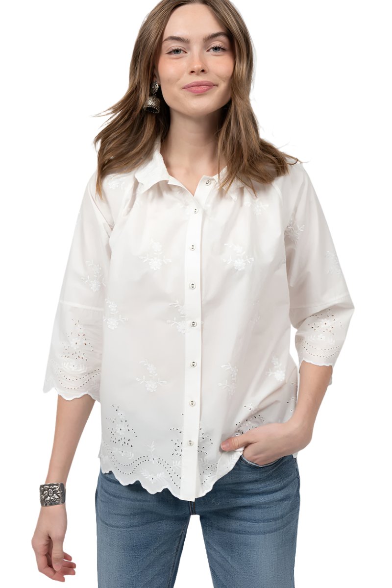 Ivy Jane Eyelet Bordered Top in White – Missouri Bluffs